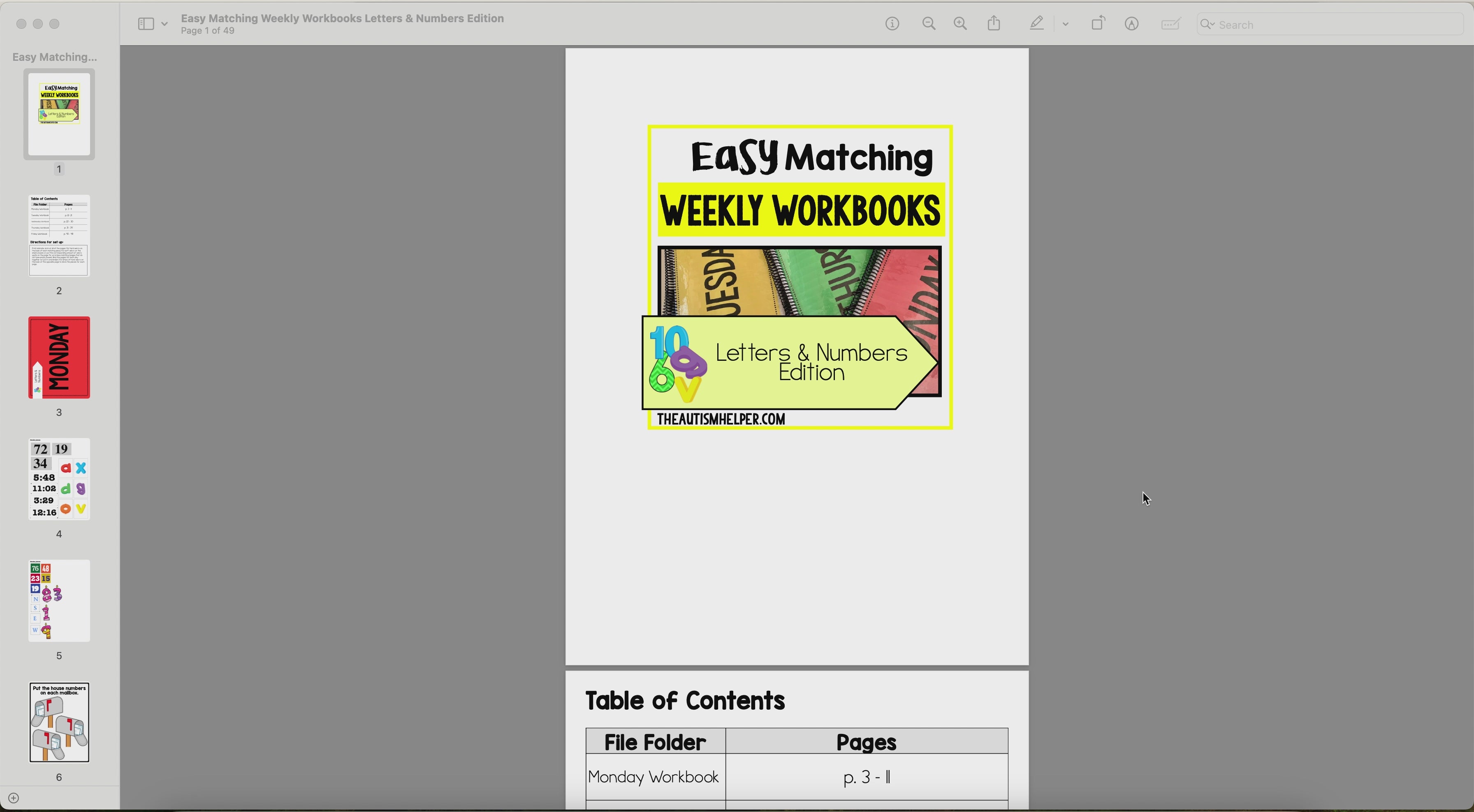 Easy Matching Weekly Workbooks - Letters & Numbers Edition – The Autism ...