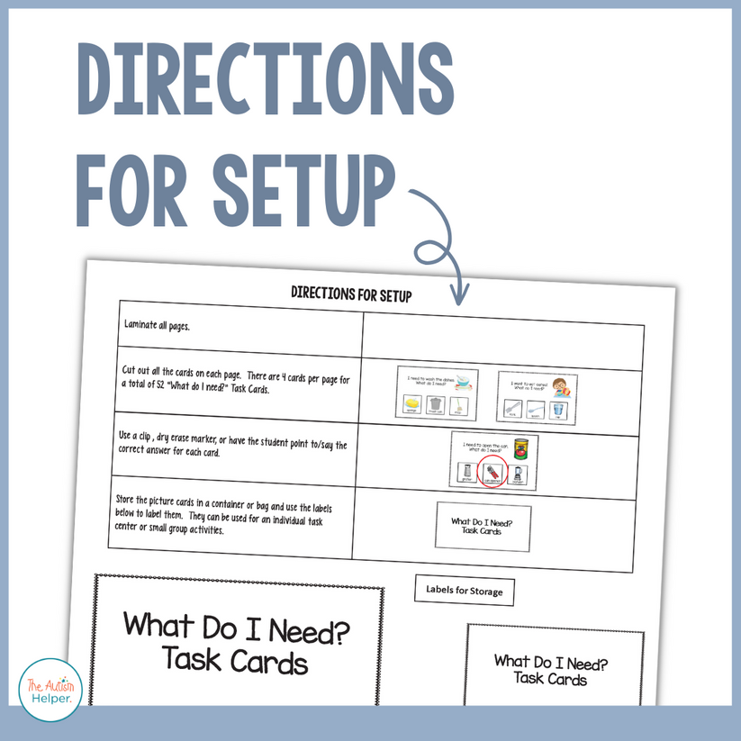 What Do I Need? Life Skills Task Cards – The Autism Helper