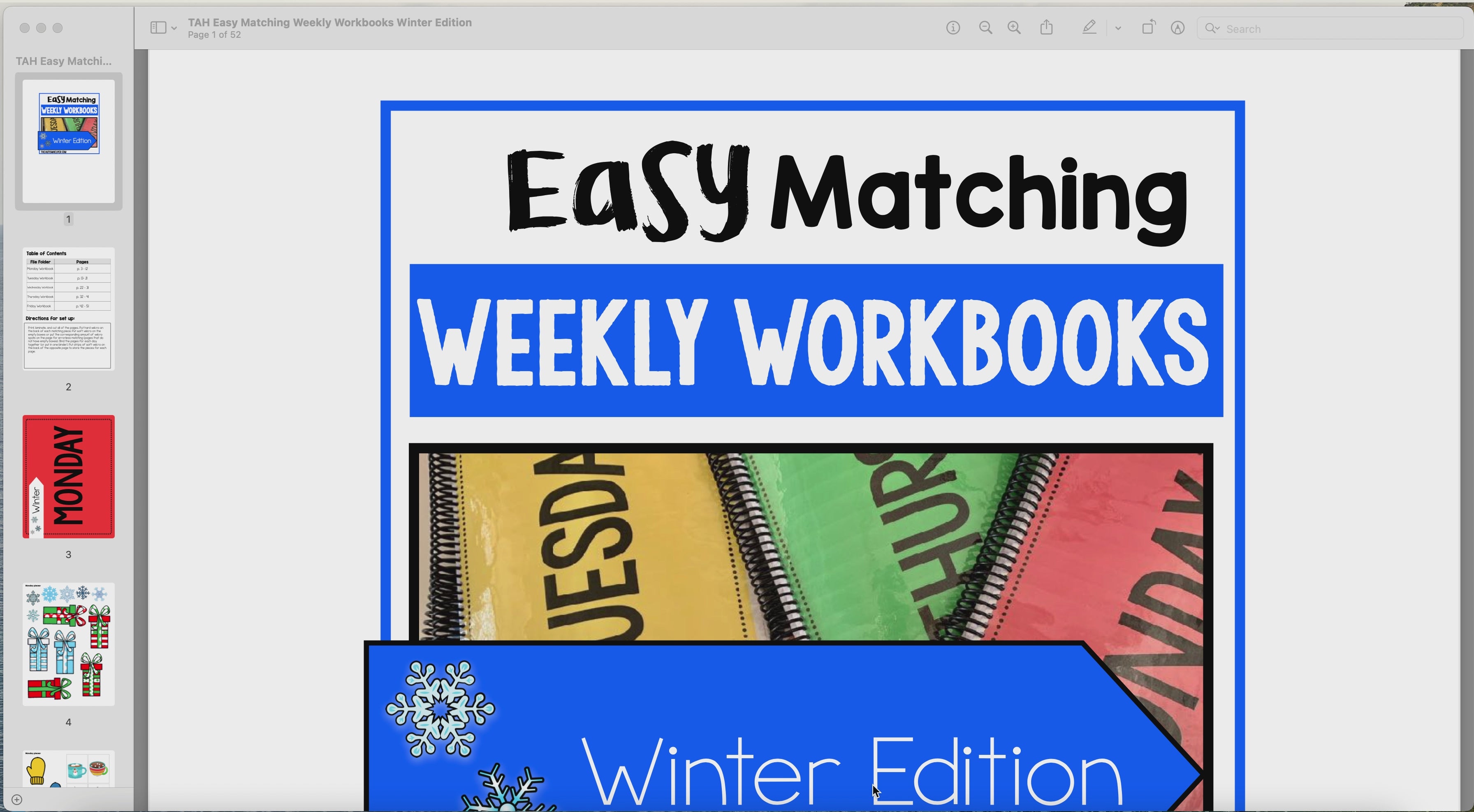 Easy Matching Weekly Workbooks - Winter Edition – The Autism Helper