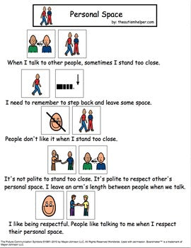 Visual Social Story Packet for Children with Autism: Personal Space Se ...